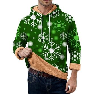 Generic Sweat à capuche de Noël doublé en polaire pour homme - Sweat à neige amusant - Tenue de Noël surdimensionnée à manches longues - Pull chaud en Sherpa 
