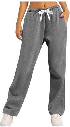 Generic Pantalon de surv&ecirc;tement doubl&eacute; en polaire pour femme - Jambe droite - Pantalon de jogging - Pantalon de yoga taille haute avec poches, gris, 3XL