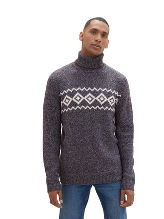 Tom Tailor Herren Norweger Strickpullover mit Jaquard-Muster, sky captain twotone neps, XL