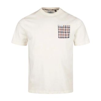 Aquascutum Homme, Tops, Beige, Taille: L T-shirt à Carreaux avec Poche Blanc Club Actif