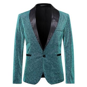 Generic Robe &agrave; paillettes pour homme avec un bouton - Veste de costume pour f&ecirc;te, festival, smoking - Blazer &eacute;l&eacute;gant et brillant, Bleu 1, S