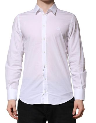 Dolce & Gabbana White Martini Long Sleeves Men Formal Shirt Cotton