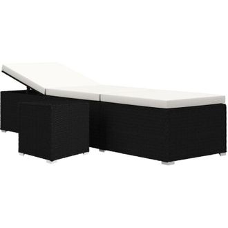 vidaXL Vidaxl - Sonnenliege mit Auflage und Teetisch Poly Rattan Schwarz