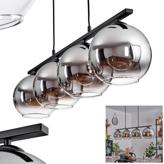 HOFSTEIN Pendelleuchte Koyoto, Hängelampe aus Metall/Glas in Schwarz/Chromfarben/Klar, Hängeleuchte im Retro/Vintage-Design mit Glasschirmen (Ø 20 cm), 4-flamm
