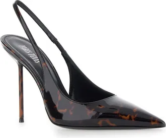 PARIS TEXAS Womens Slingback Pumps Lidia Brown Patent Calfskin