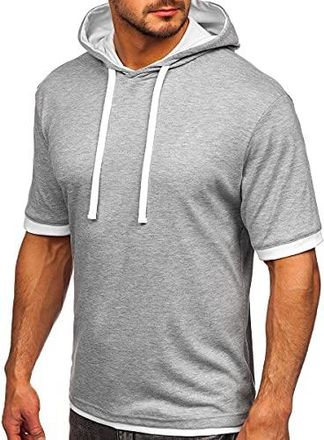 BOLF Homme T-Shirt a Capuche a Manches Courtes col Rond Tee-Shirt uni Lisse Top Tenue de Sport Logo Casual Street Style 08 Gris XL [3C3]