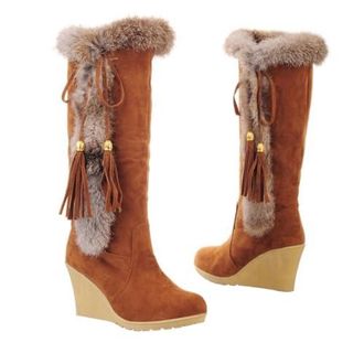 Soimiss Bottes Chaudes pour Femmes &agrave; Talons Inclin&eacute;s Bottes Montantes en Cuir Su&eacute;d&eacute; Marron Doublure Chaude Semelle Antid&eacute;rapante R&eacute;sistante pour Neige et Hive