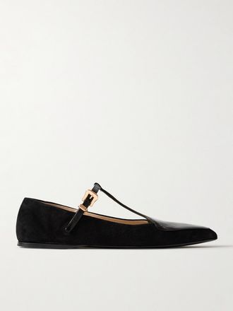 Gabriela Hearst Liv Mary-jane-ballerinas Aus Veloursleder Mit Besatz Aus Lackleder - Schwarz