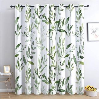 Generic Tropical Plante Rideaux Occultants Fantaisie183x214 cm, Feuilles Plantes Aquarelle Isolant Thermique, Anti Froid, Bloque la Lumi&egrave;re Rideau &agrave; Oeillets 