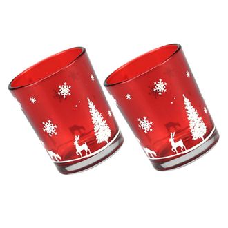 Cabilock Weihnachts Kerzenbecher Glas 2 St&uuml;ck Rot Selbstgemacht Kerzenhalter F&uuml;r Teelichter Und Votivkerzen Zimmerdeko Romantische Beleuchtung