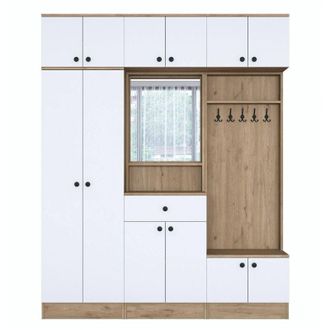 Dmora Eingangsmöbel Constellation, Moderner Eingang, Wandgarderobe, Multifunktions-Aufbewahrungskonsole, 180x38 h226 cm, Walnuss und Weiß - Dmora