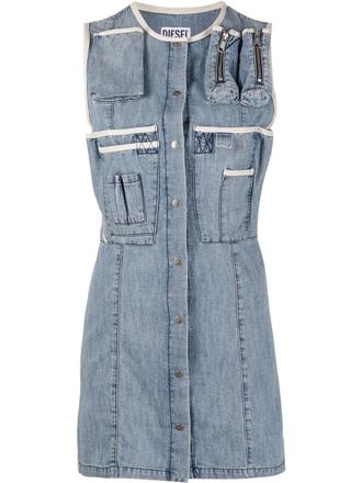 Diesel robe en jean &agrave; poches cargo - Bleu