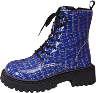 Generic Bottines &agrave; Lacets Femme Cuir Verni Bout Rond Bottes Courte Chic et Elegant Semelle Chunky Plateforme Antid&eacute;rapante Femme Chaussures Tendances D&eacute;contra