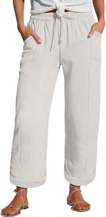 Generic Pantalon en mousseline 3/4 - Pantalon d&eacute;t&eacute; l&eacute;ger - Pantacourt d&eacute;t&eacute; - Pantacourt - Pantalon de plage - Pantalon d&eacute;t&eacute; l&eacute;ger en coton - Pantalon de joggi