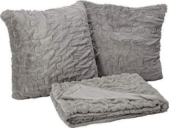 Comfort Spaces Luxuriöses und flauschiges, weiches, gerüschtes Kunstfell-Überwurf-Set mit 2 passenden quadratischen Kissenbezügen, für Sofa, Stuhl, Couch, Wohnzimmer