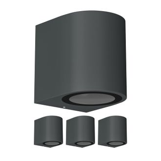 LEDs Com 4 Stück Wandleuchte ALSE Downlight für außen, anthrazit, Aluminium, rund, inkl. GU10 LED Lampe (warmweiß, 5,4W, 510lm, 50°)