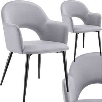 TecTake Tectake - Lot 2 Fauteuils aspect velours rembourré max 120 kg gris clair