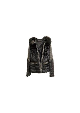 Versace Black leather & goat fur jacket Size S