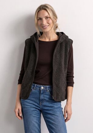 Street One Kurzweste STREET ONE, Damen, Gr. 38, braun (schwarz coffee), Stoff, 100% Polyester, unifarben, comfort fit normal, ohne Ausschnitt, Westen, mit Kapuze