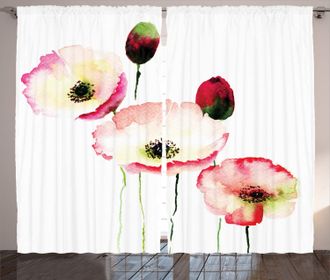 Abakuhaus Blumen Rustikaler Gardine, Poppy Vintage-Bl&uuml;ten, Schlafzimmer Kr&auml;uselband Vorhang mit Schlaufen und Haken, 280 x 225 cm, Pink Rot