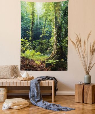 Abakuhaus Urwald Wandteppich und Tagesdecke, Wilder Efeu auf Bäume aus Weiches Mikrofaser Stoff Waschbar ohne Verblassen Digitaldruck, 140 x 230 cm,Grün Braun