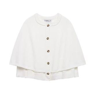 Generic Cardigan court en tricot pour femme, cardigan cape, boutonn&eacute;, col rond, col rond, manches mi-longues, pull boutonn&eacute;, blanc, L