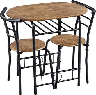 Yaheetech Essgruppe im Landhausstil Tischgruppe f&uuml;r 2 Personen mit 1 Esstisch & 2 St&uuml;hle K&uuml;chentisch mit Ablagefach Esstisch und St&uuml;hle Set, Braun