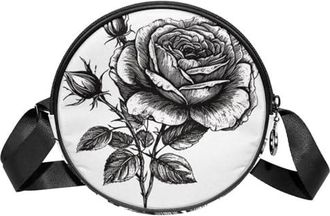 Generic Sac &agrave; bandouli&egrave;re Circle pour femme, petit sac &agrave; bandouli&egrave;re noir et blanc avec fermeture &eacute;clair, bretelles r&eacute;glables, sac &agrave; main rond d&eacute;contract&eacute; pou