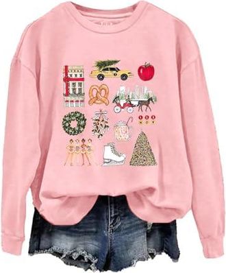 Generic Sweat-shirt surdimensionn&eacute; &agrave; col rond pour femme - Chandails grande taille sans capuche motif arbre de No&euml;l, pulls imprim&eacute;s avec cordon de serrage, &eacute;p