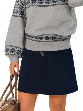 Cupshe Mini jupe trap&egrave;ze en velours c&ocirc;tel&eacute; taille haute boutonn&eacute;e sur le devant pour femme, bleu marine, M