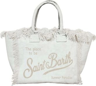 MC2 Saint Barth Femme, Sacs, Blanc, Taille: ONE Size Sac &agrave; bandouli&egrave;re en toile de coton &agrave; franges