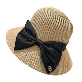 ACVIP Femmes &eacute;t&eacute; Monochrome Grand Bord Chapeau Grand Arc Lacet d&ocirc;me Chapeau de Paille Taille Unique (FR/ES, Alpha/Lettres, M, L, Standard, Couleur Kaki)