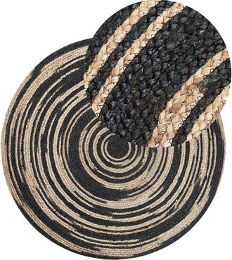 Beliani Tapis Rond Beige et Noir en Jute &oslash; 140 cm pour Chambre ou Salon au Style Scandinave Beliani
