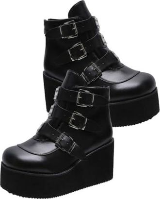 Holibanna Femme Mi-mollet PU Talon Épais Bout Rond Rétro Bottines Hiver Confortables Antidérapantes pour Toutes Saisons Style Élégant Bureau et Soirée