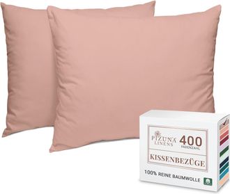 Pizuna Luxuri&ouml;ser Soft-Satin 2er Pack Kissenbezug 50 x 75 cm Misty Rose, 400 Fadenzahl Baumwolle Quadratisch Kissenbez&uuml;ge, 100% Langstapel Baumwolle Nur Kiss