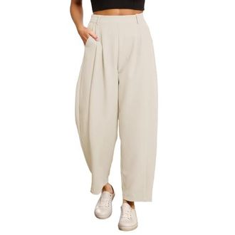 Generic Pantalon pour femme - Jambe large - &Eacute;lastique - Taille haute - Poche lat&eacute;rale - Pantalon de travail d&eacute;contract&eacute; - Pantalon extensible pour femme, kaki