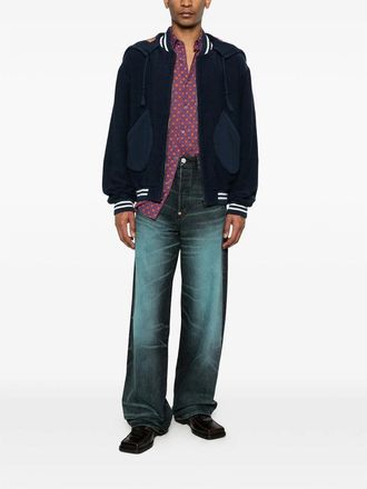 Kenzo Drawstring Hood with Appliqu&eacute; Details Bomber Jacket - Navy
