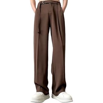 Generic Pantalon d&eacute;t&eacute; fin Naples en soie pour homme, l&eacute;ger, coupe ample, jambe droite, jambe large, d&eacute;contract&eacute;, long, caf&eacute;, XXL
