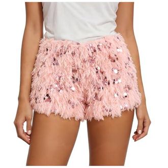Generic Short &agrave; paillettes pour femme - Short sexy &agrave; paillettes - Couleur unie - Taille haute - &Eacute;lastique - Pour carnaval, rouge, L