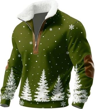 Generic Pull à col rond pour homme - Imprimé de Noël européen et américain - Polaire de Noël - Sweat-shirt dhiver, vert clair, 3XL