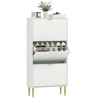 HOMCOM Meuble à chaussures - HOMCOM - 18 paires - 3 tiroirs rabattables, portes cannelées et étagères réglables - MDF - 60x24x128cm - blanc