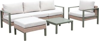 Sweeek Gartenlounge-Set Aluminium und Polyrattan, 5 Sitzpl&auml;tze Khaki / Beige