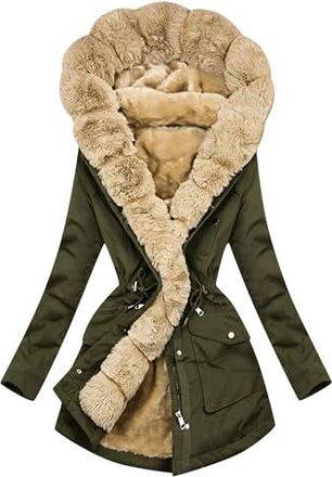 Generic Manteau bouffant avec capuche pour femme - Veste matelass&eacute;e chaude pour lhiver - Manteau long pour femme - V&ecirc;tement dext&eacute;rieur &eacute;pais, Vert, 4XL