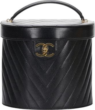 Chanel Pre-owned Chevron Leather Vanity Case - Femme - Pre-owned - Noir - Taille: ONE Size