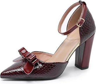 Generic Escarpins &eacute;l&eacute;gants &agrave; bout pointu pour femme - Avec noeud - Style d&eacute;contract&eacute; - Avec boucle et sangle de cheville, rouge vin, 40.5 EU