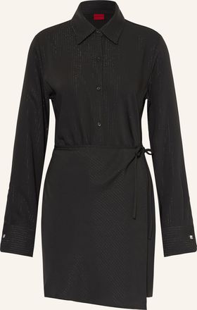 HUGO BOSS Hugo Hemdblusenkleid Kateri In Wickeloptik Mit Glitzergarn schwarz