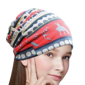 Generico Bonnet ample | chaud en tricot doux | &eacute;lastique, &eacute;charpes et ch&acirc;les pour femme, bonnet en laine pour r&eacute;unions de famille, Bandes horizontales r&eacute;tro