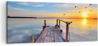 Arttor Wandbilder Dekoration Wohnzimmer See Natur Br&uuml;cke V&ouml;gel Panorama Bilder auf Leinwand 120x50cm Leinwandbild Schlafzimmer K&uuml;che Wand Kunstdruck Art Gro&szlig;