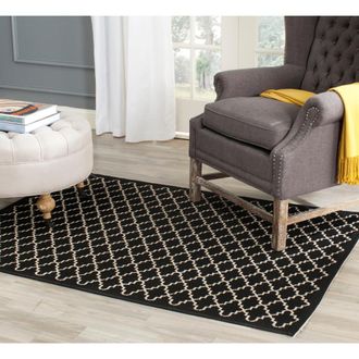 Safavieh Geometrisch Teppich für Wohnzimmer, Esszimmer, Schlafzimmer - Wasserdicht - Courtyard Collection, Kurzer Flor, Schwarz und Beige, 122 X 170 cm
