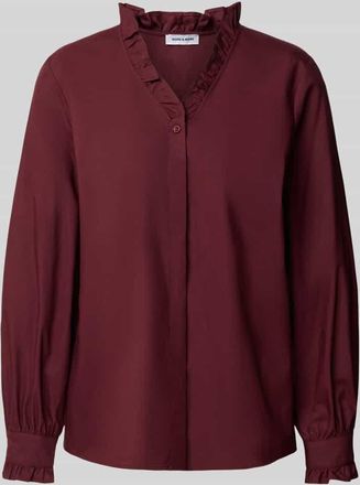 More & More Regular Fit Bluse mit R&uuml;schenkragen und V-Ausschnitt